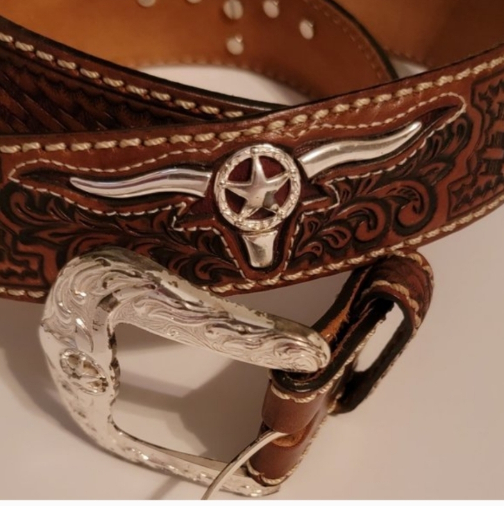 Justin Men's Brown Trophy Bull Western Belt C11285 Si… - Gem
